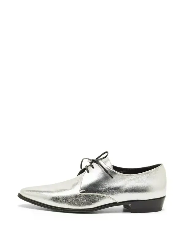 Celine Tone Metallic Lace-up Oxford Shoes - Silver