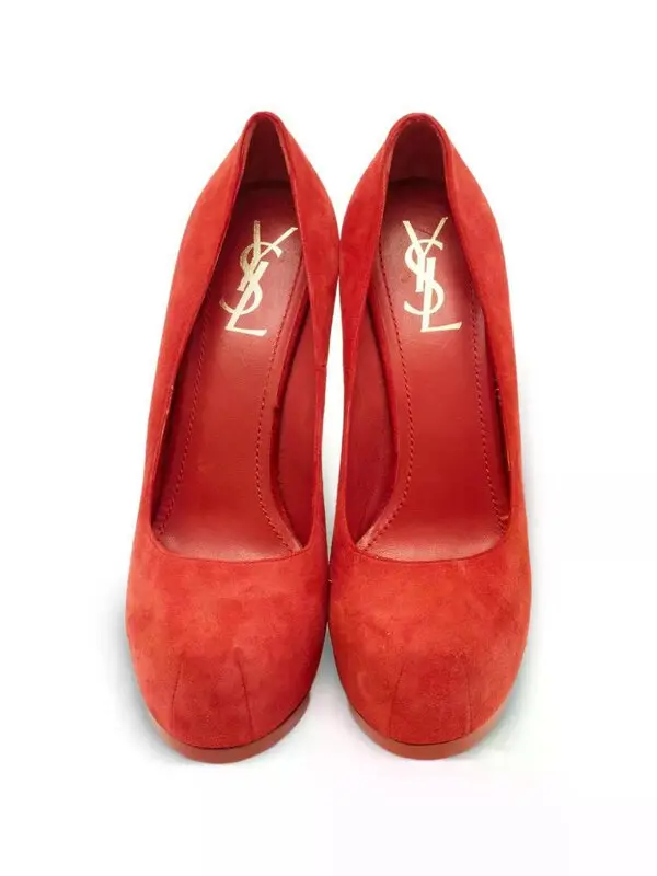Saint Laurent Suede Tribtoo Platform Pumps - Red