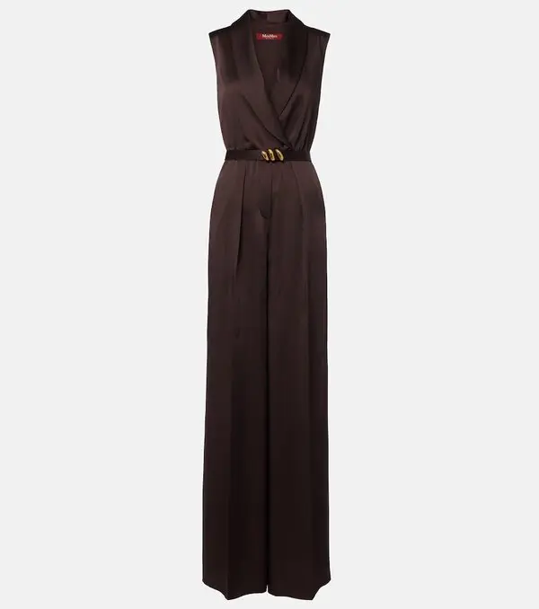 Max Mara Belted Satin Jumpsuit - Brown