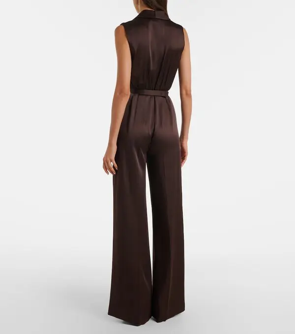 Max Mara Belted Satin Jumpsuit - Brown