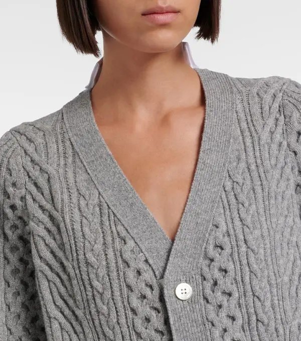 Sacai Cable-knit Wool And Poplin Cardigan