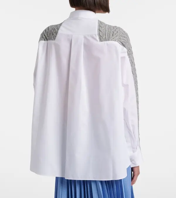 Sacai Cable-knit Wool And Poplin Cardigan