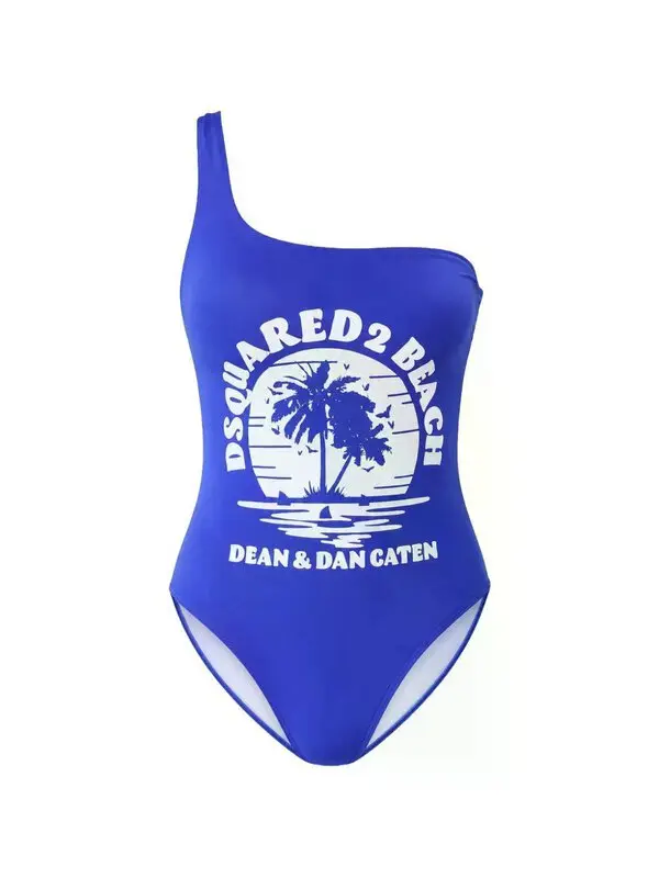 Dsquared2 One-shoulder Logo Swimsuit - Blue
