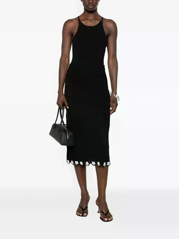 Maje Knitted Midi Skirt With Flower Embellishments