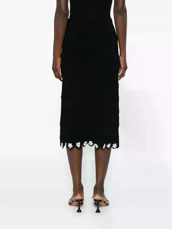 Maje Knitted Midi Skirt With Flower Embellishments