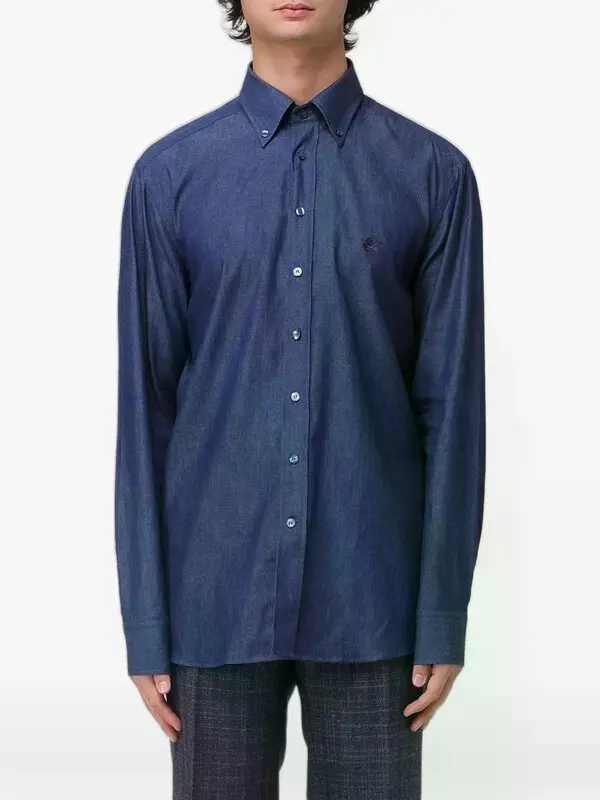 Etro Button-down Pegasus-embroidered Cotton Shirt - Blue