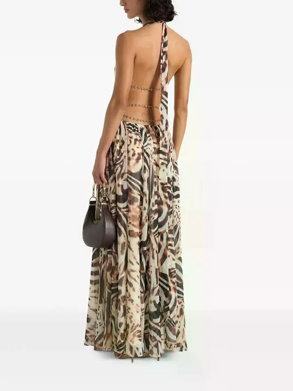 Manière De Voir Halterneck Maxi Dress With Chain Detailing And Cut-outs - Neutrals