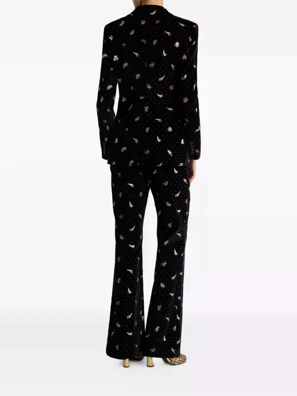 Etro Single-breasted Velvet Jacket With Floral And Animal Motif - Black