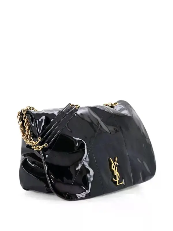 Saint Laurent Quilted Patent Large Shoulder Bag - Black