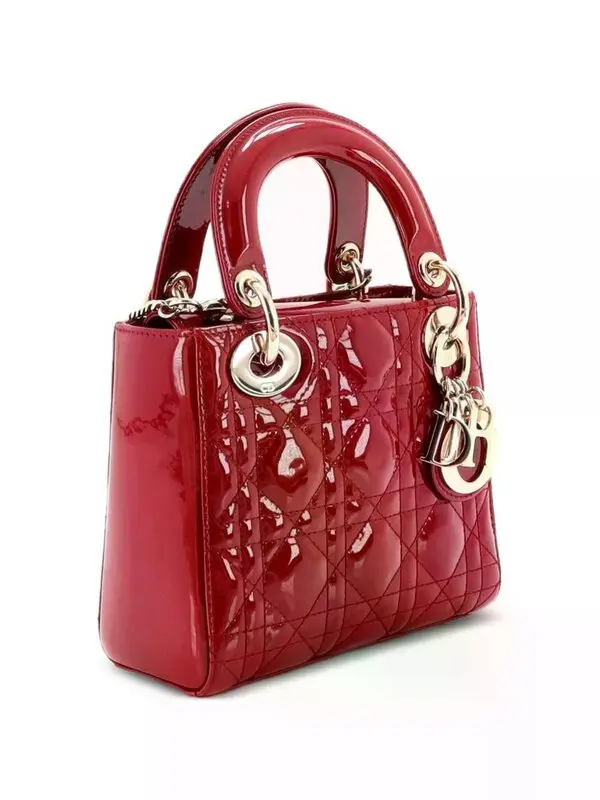 Dior Lady Chain Bag Cannage Quilt Patent Mini Satchel - Red