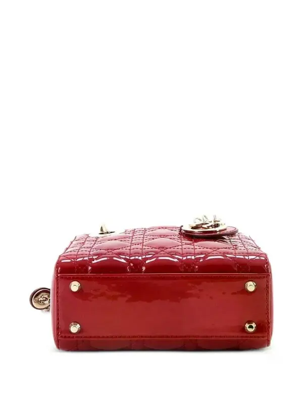 Dior Lady Chain Bag Cannage Quilt Patent Mini Satchel - Red