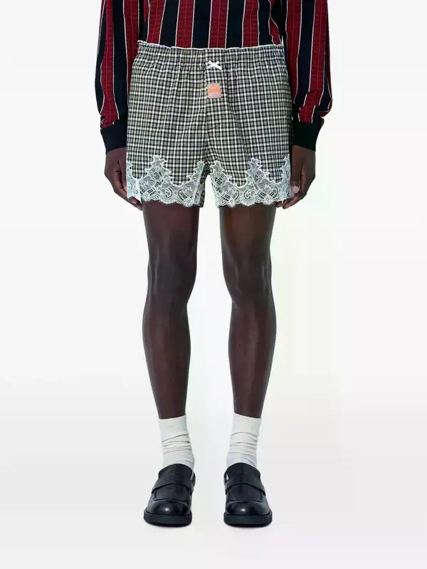 Martine Rose Lace-trimmed Checkered Shorts - Neutrals