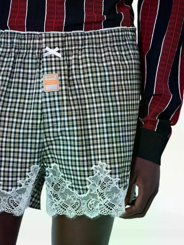 Martine Rose Lace-trimmed Checkered Shorts