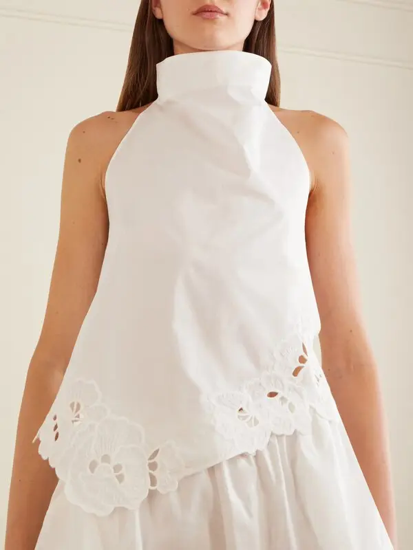 SIR. Klara Broderie Anglaise Cotton Turtleneck Top - Neutrals