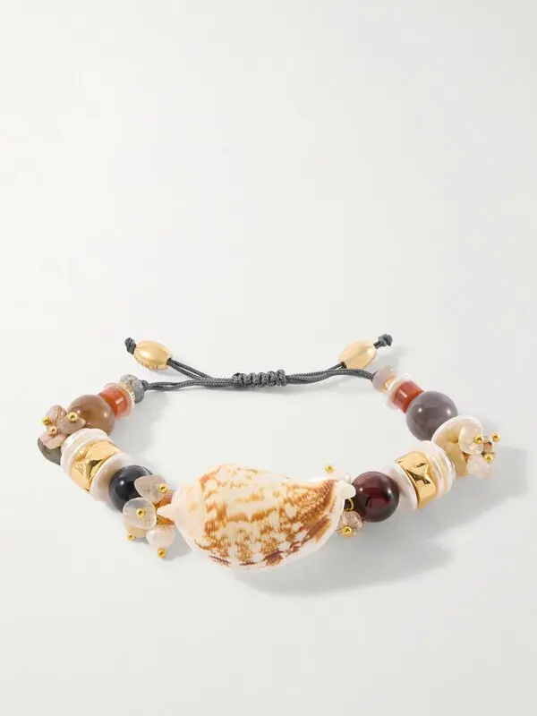 Tohum Design Gold-plated, Leather And Seashell Beaded Bracelet - Red