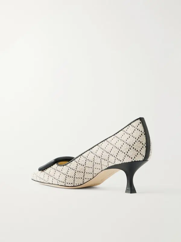 Manolo Blahnik Maysale Buckled Raffia Pumps
