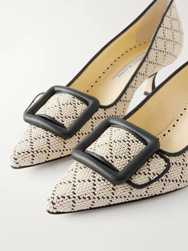 Manolo Blahnik Maysale Buckled Raffia Pumps