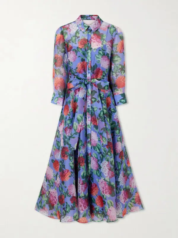Carolina Herrera Belted Floral-print Silk-organza Midi Dress - Multi