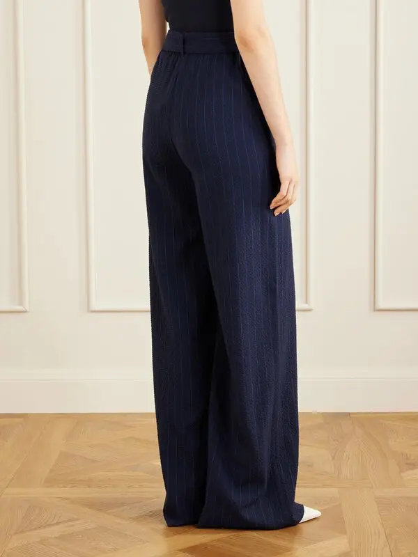 Max Mara Striped Virgin Wool-blend Seersucker Wide-leg Trousers