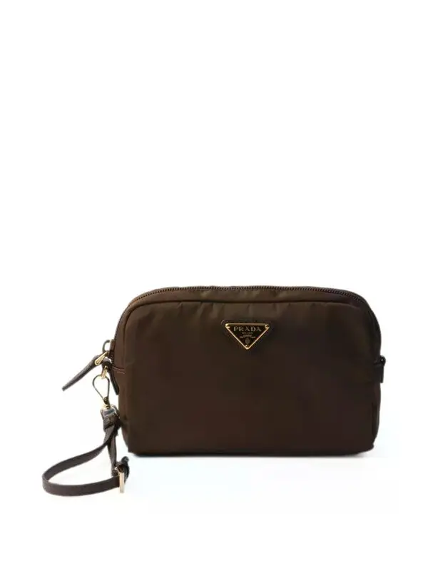 Prada Re-nylon Pouch With Enameled Triangle Logo - Brown