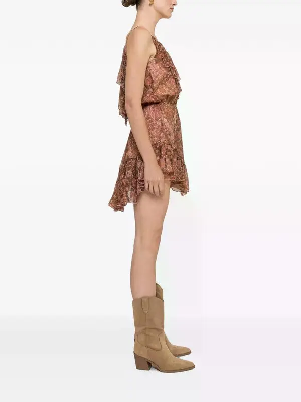 NISSA Floral-print Silk Mini Dress - Brown