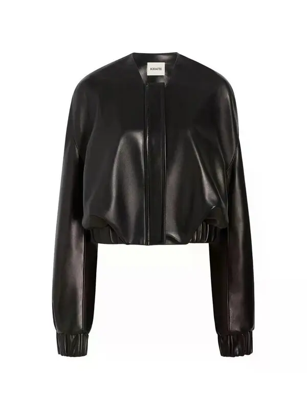 Khaite Cropped Leather Bomber Jacket - Black