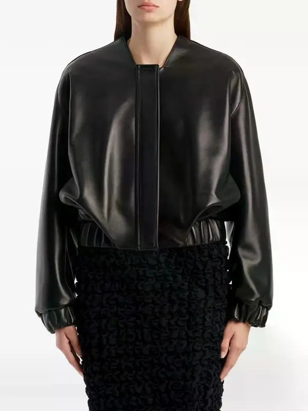 Khaite Cropped Leather Bomber Jacket - Black