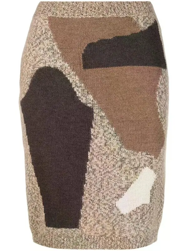 Moschino Intarsia Knit Pencil Skirt - Neutrals