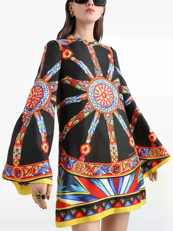 Dolce & Gabbana Carretto-print Bell Sleeve Twill Dress
