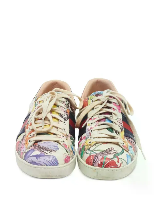 Gucci Ace Floral-print Lace-up Leather Sneakers