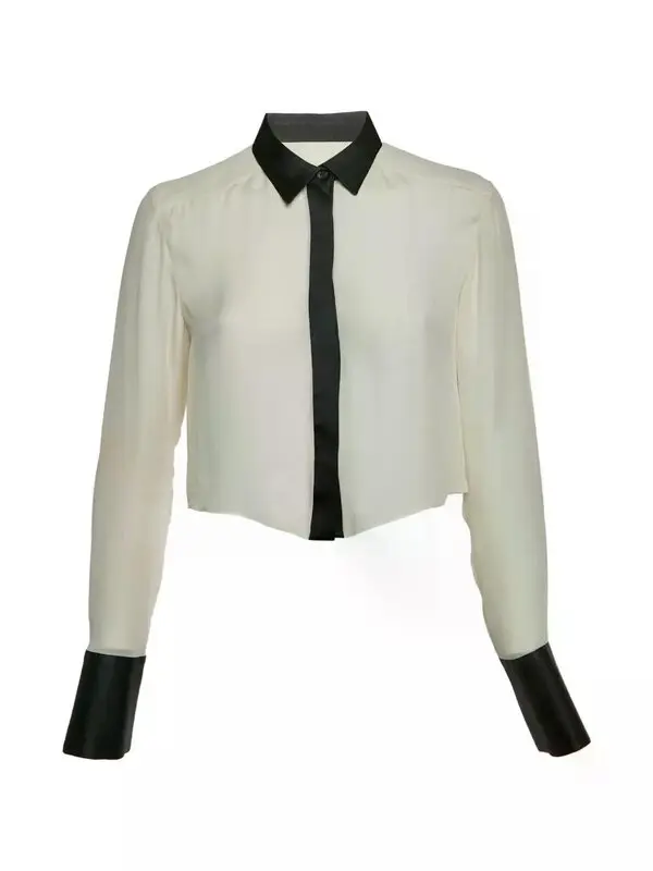 Alice + Olivia Cropped Silk Shirt With Contrasting Collar And Cuffs