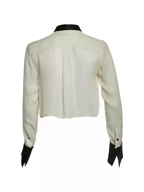 Alice + Olivia Cropped Silk Shirt With Contrasting Collar And Cuffs