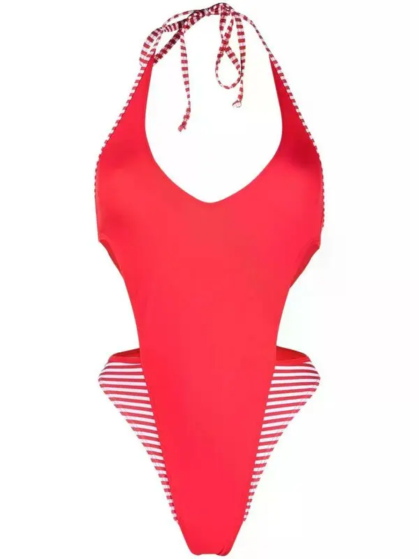 DIESEL® Stripe-trimmed Halter Swimsuit - Red