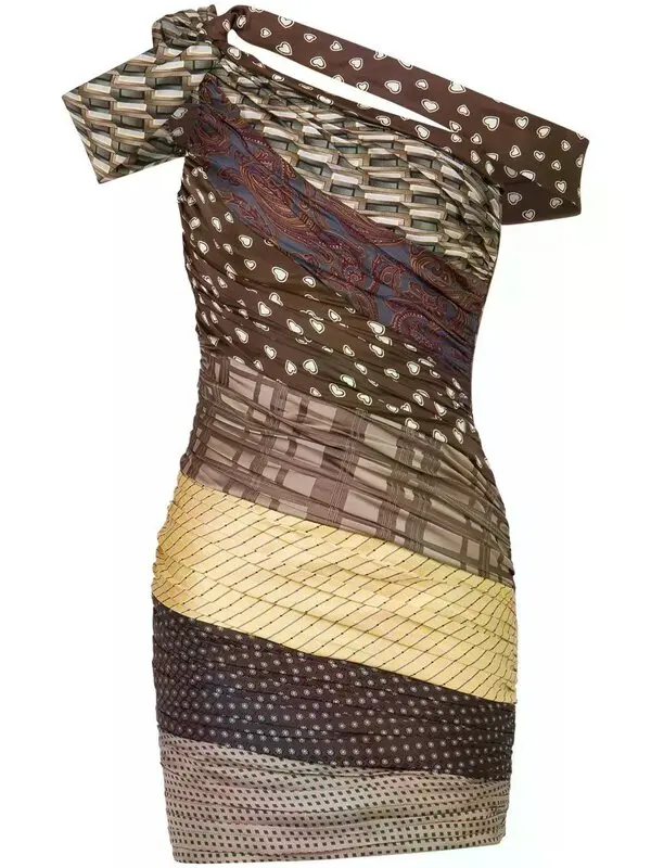Moschino Sleeveless Patchwork Dress - Brown