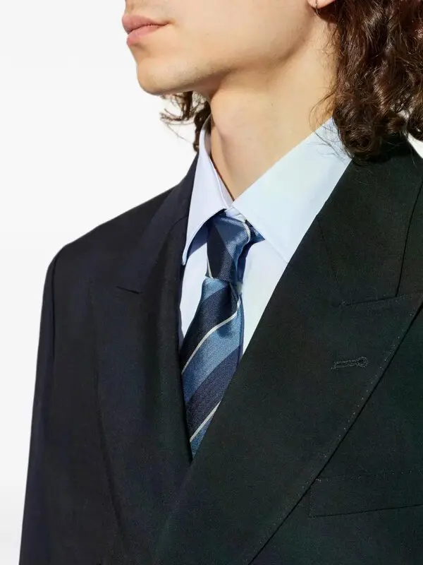 Paul Smith Diagonal Stripe Herringbone Weave Tie - Blue