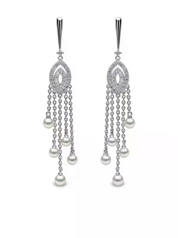 Yoko London 18kt White Gold Akoya Pearl And Diamond Drop Earrings - Silver