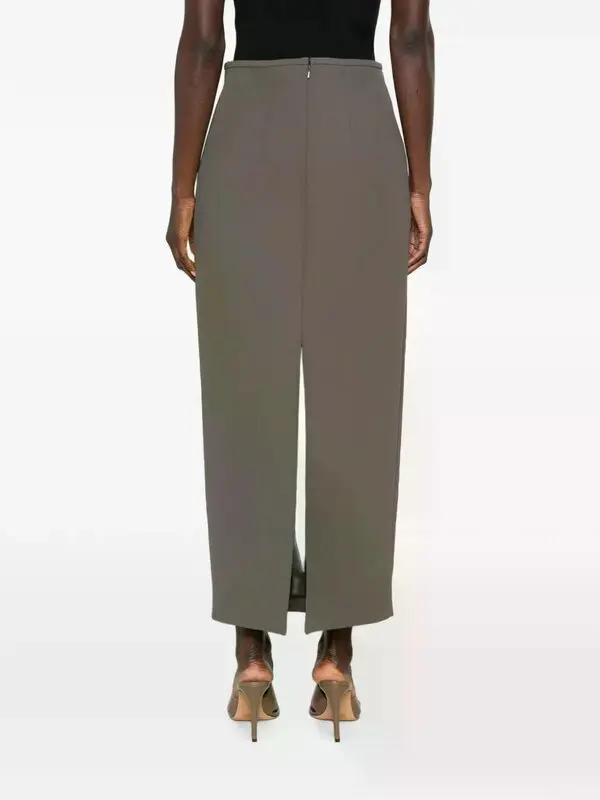 Khaite Winton Midi Skirt With Rear Slit - Green