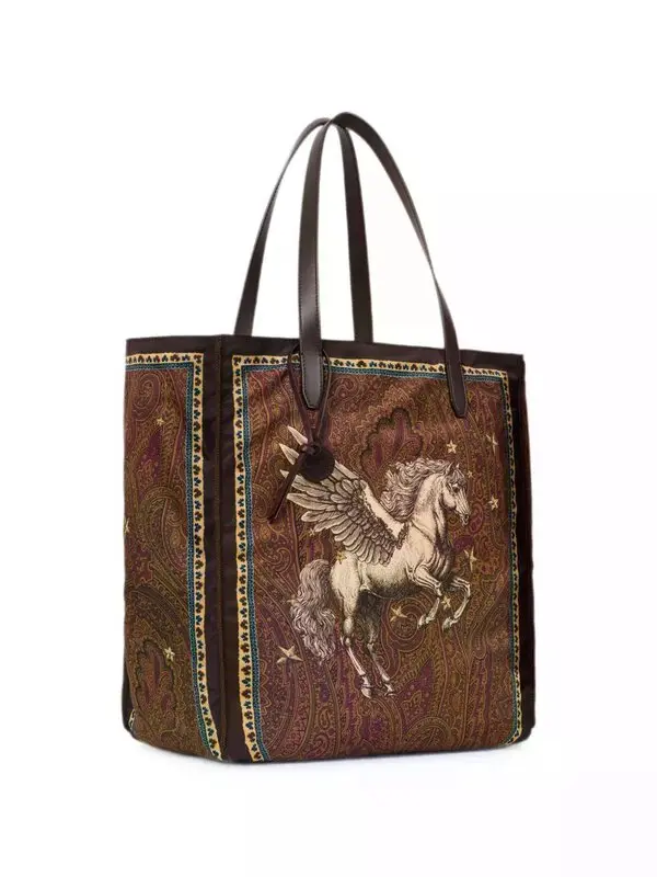 Etro Nylon Tote Bag With Pegaso Print And Arnica Motif - Brown