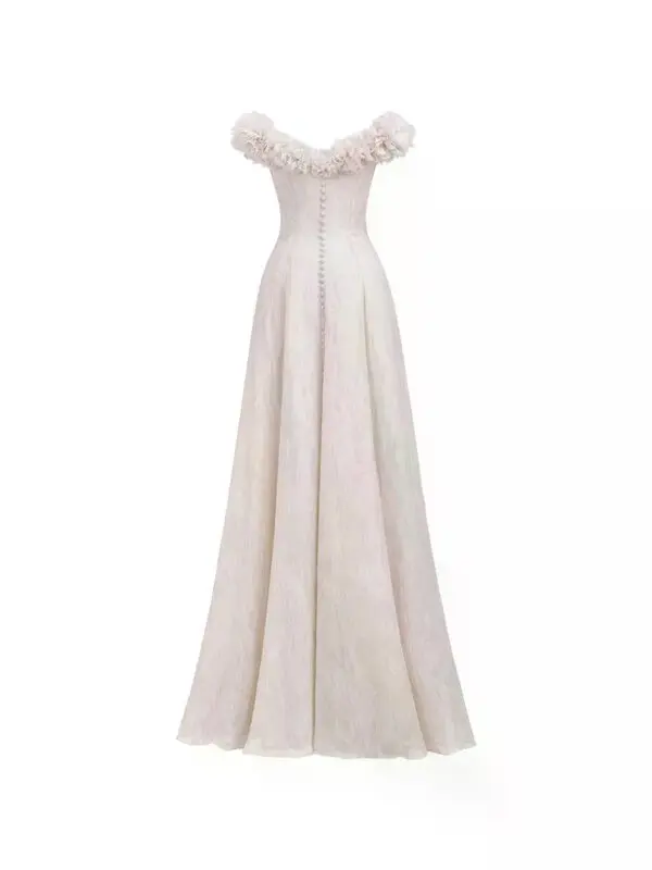 GEMY MAALOUF Ruffled Shoulder Button-front Dress - Neutrals
