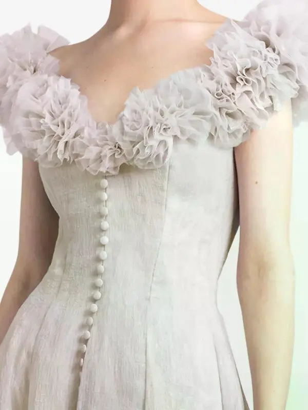 GEMY MAALOUF Ruffled Shoulder Button-front Dress