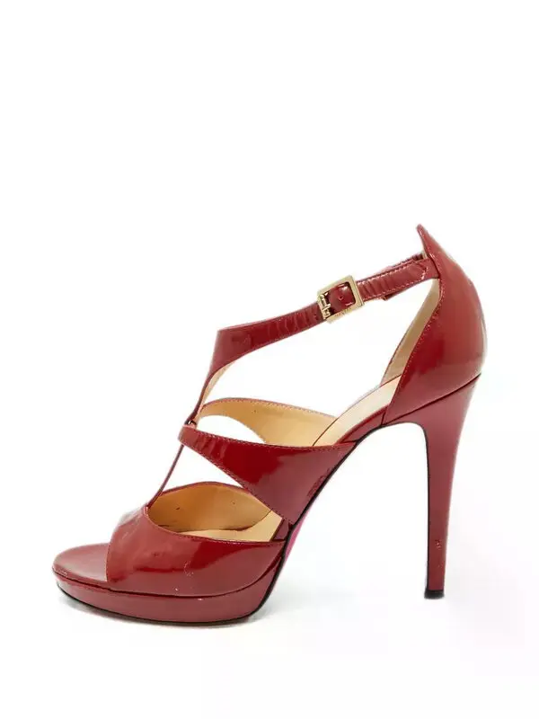 Versace Leather Patent Platform High Heel Ankle Strap Sandals - Red