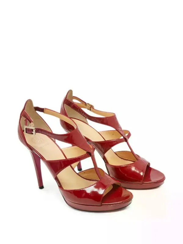 Versace Leather Patent Platform High Heel Ankle Strap Sandals