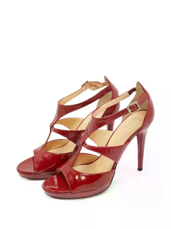 Versace Leather Patent Platform High Heel Ankle Strap Sandals