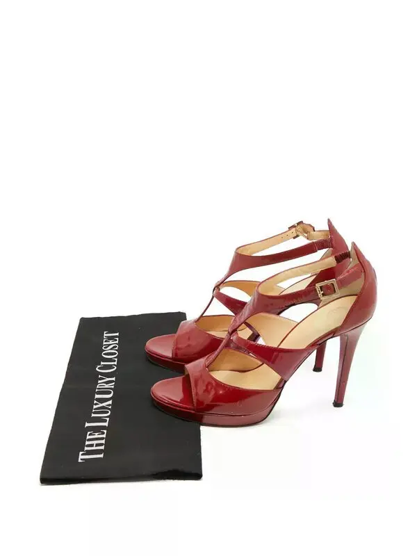 Versace Leather Patent Platform High Heel Ankle Strap Sandals
