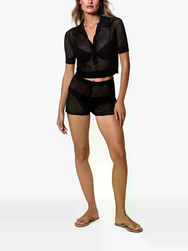 Kiki De Montparnasse Open-knit Button-fastening Shorts - Black