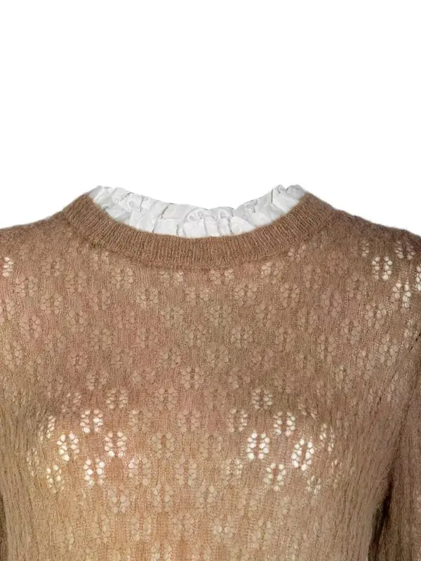 Sea Paneled Pointelle-knit Sweater With Ruffle Collar
