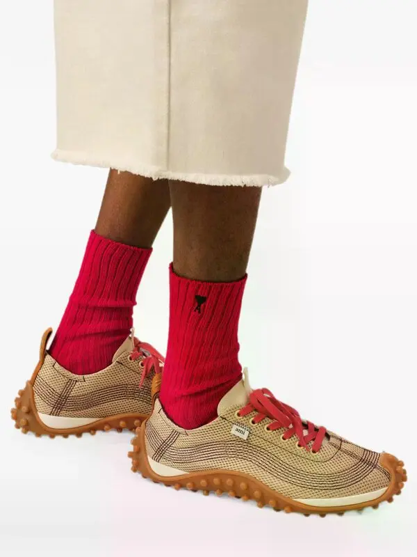 AMI Paris Cotton Socks With De Coeur Embroidery - Red