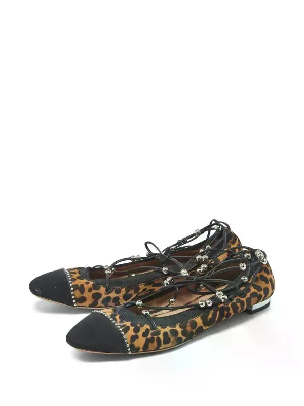 AQUAZZURA Leopard-print Ballet Flats With Silver-tone Bead Embellishment