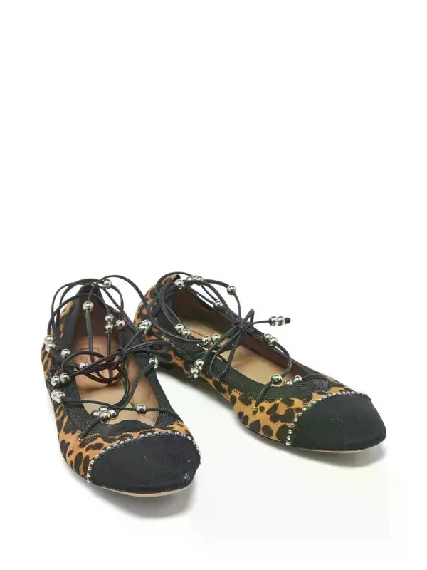 AQUAZZURA Leopard-print Ballet Flats With Silver-tone Bead Embellishment