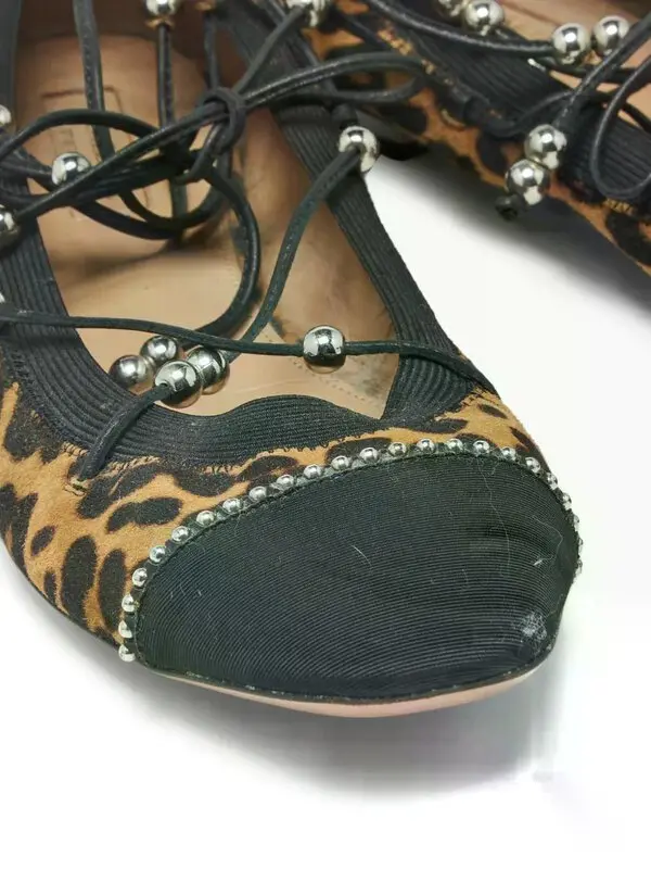 AQUAZZURA Leopard-print Ballet Flats With Silver-tone Bead Embellishment